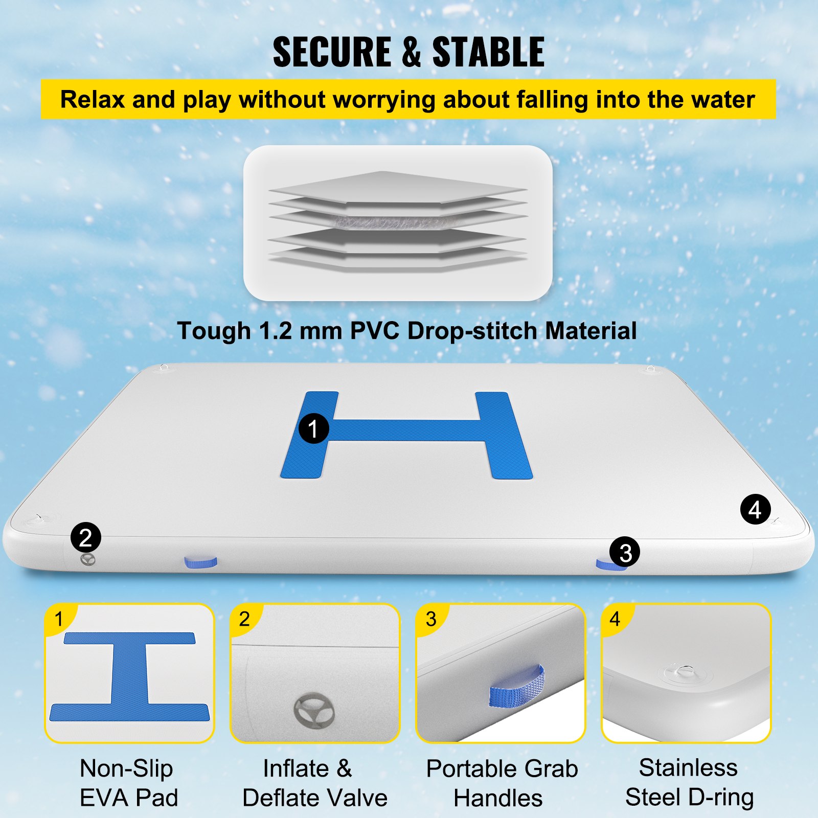VEVOR Inflatable Dock Platform Inflatable Dock 13'x6.5'x6" Floating ...