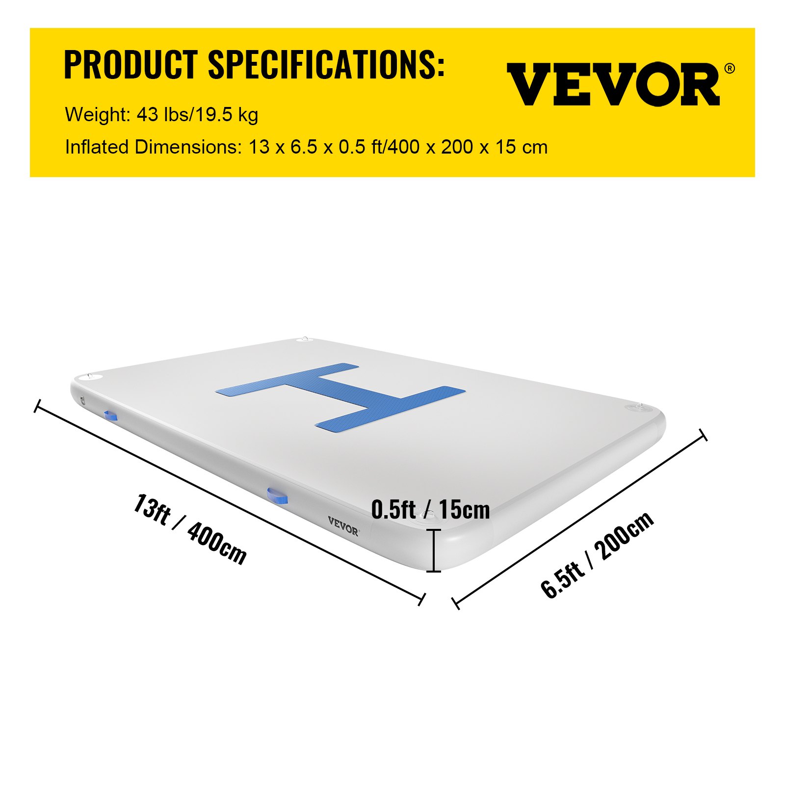 VEVOR Inflatable Dock Platform Inflatable Dock 13'x6.5'x6" Floating ...