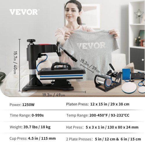 VEVOR VEVOR Heat Press Machine 12x15in 5in1 Sublimation Transfer T ...
