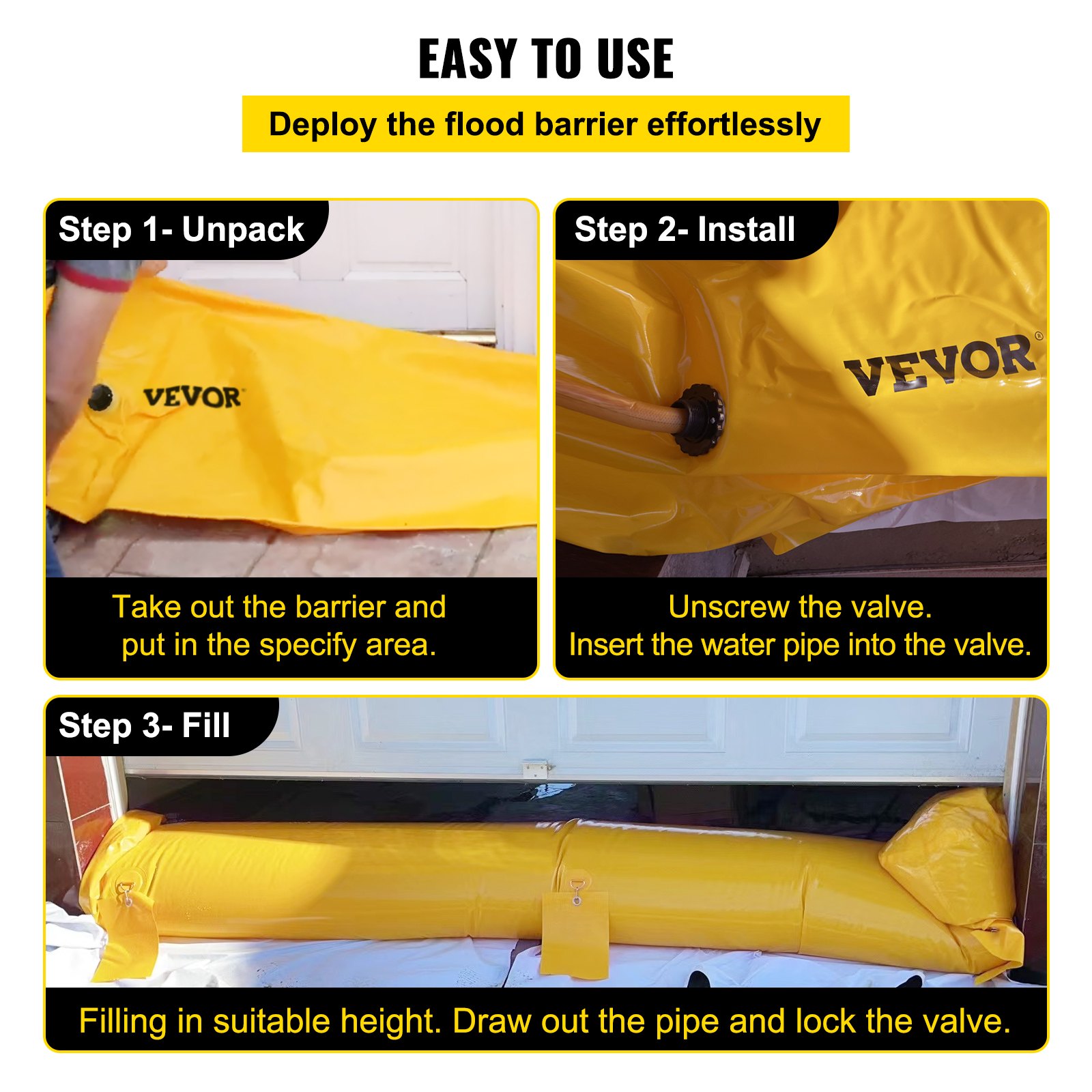 VEVOR Flood Barrier Hydro Barrier 24' Length x 6" Height for Water ...