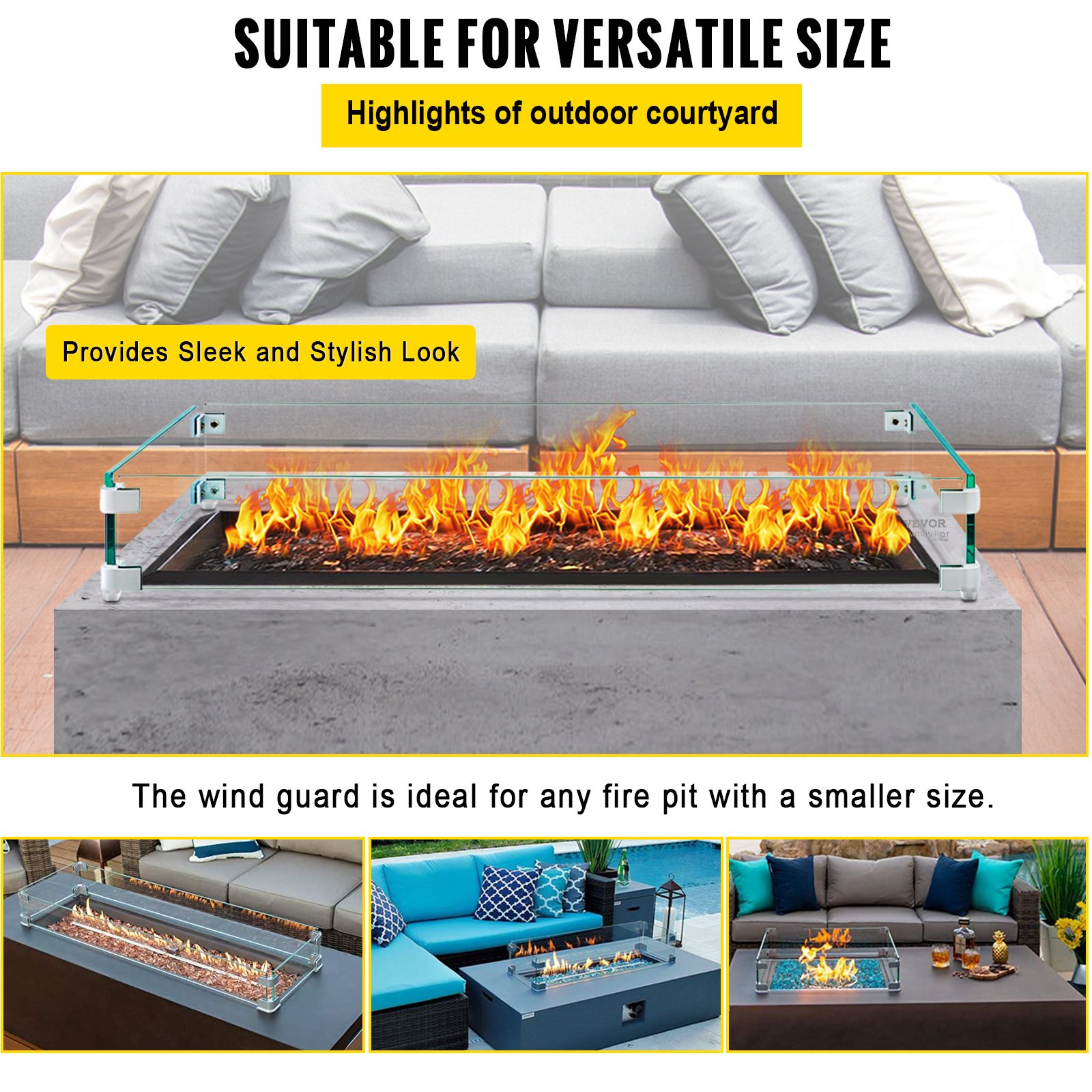 VEVOR Fire Pit Wind Guard, 30.5 x 11.5 x 6 Inch Glass Wind Guard ...