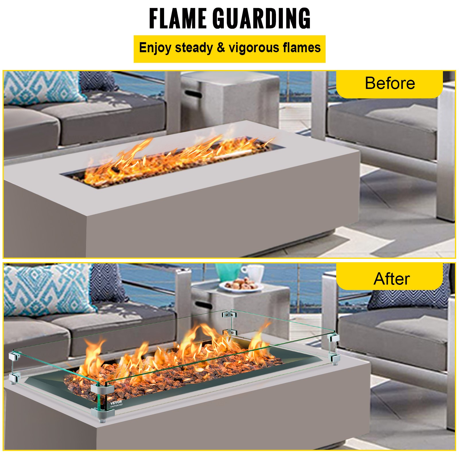VEVOR Fire Pit Wind Guard, 38 x 10.5 x 6 Inch Glass Wind Guard ...