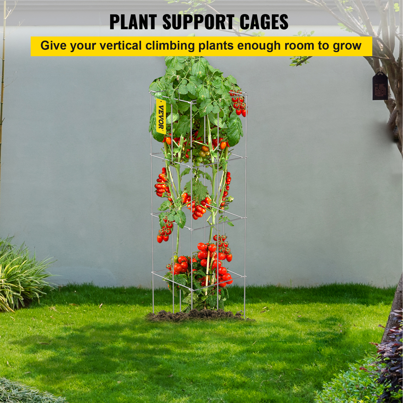 VEVOR Tomato Cages Plant Support Cage 5Pack Square Steel 3.8FT Silver ...