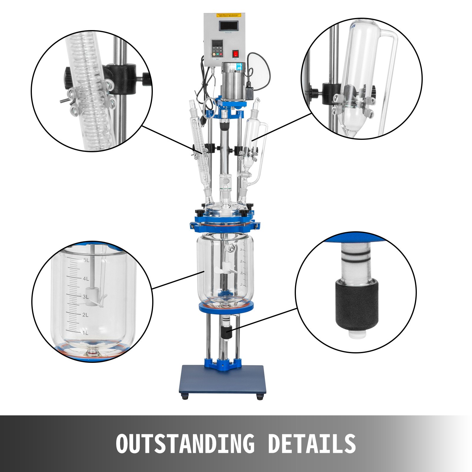 VEVOR Jacketed Reactor 5L Laboratory Glass Reactor, Jacketed Glass ...