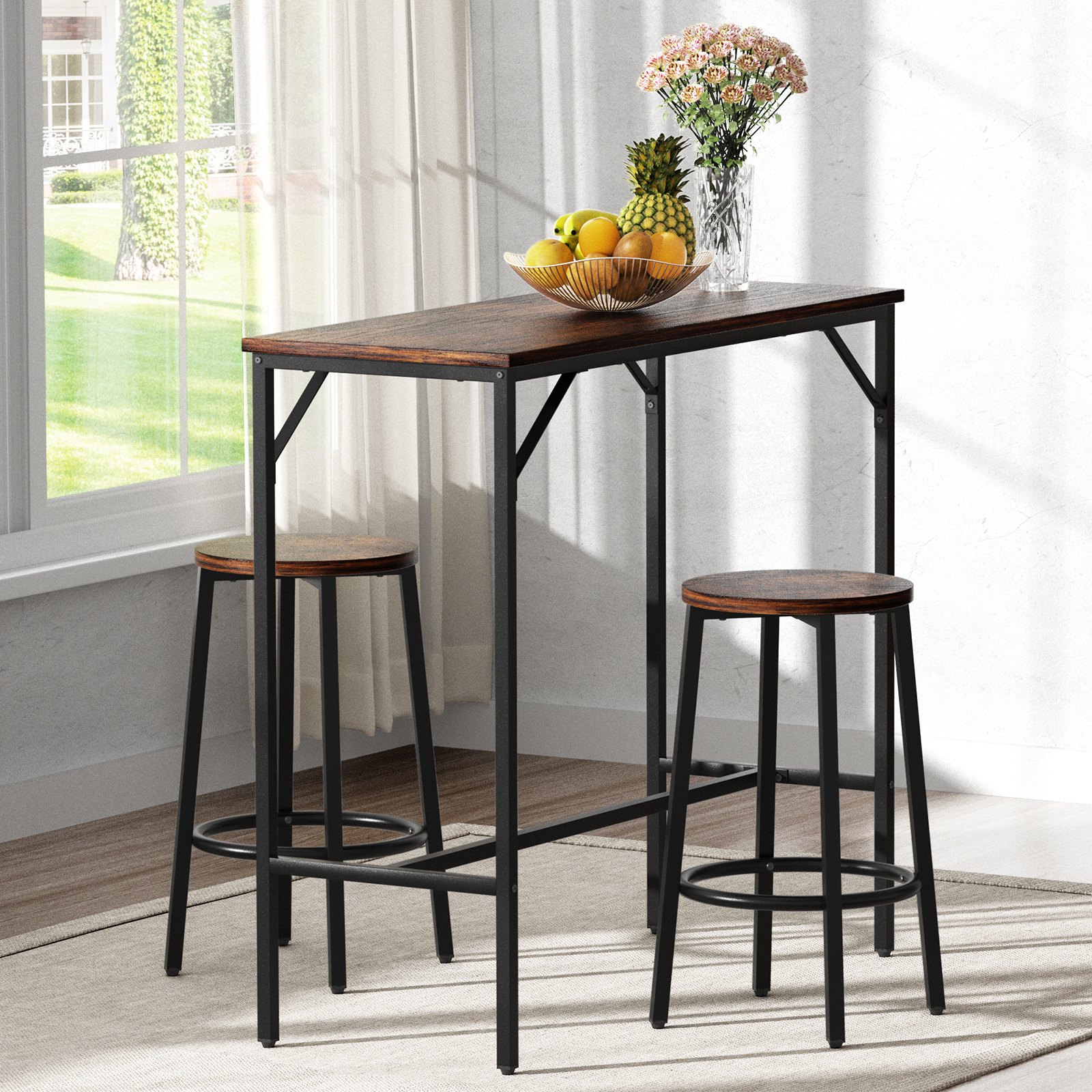 VEVOR Bar Table and Chairs Set 39" Pub Table Set with 2 Bar Stools ...