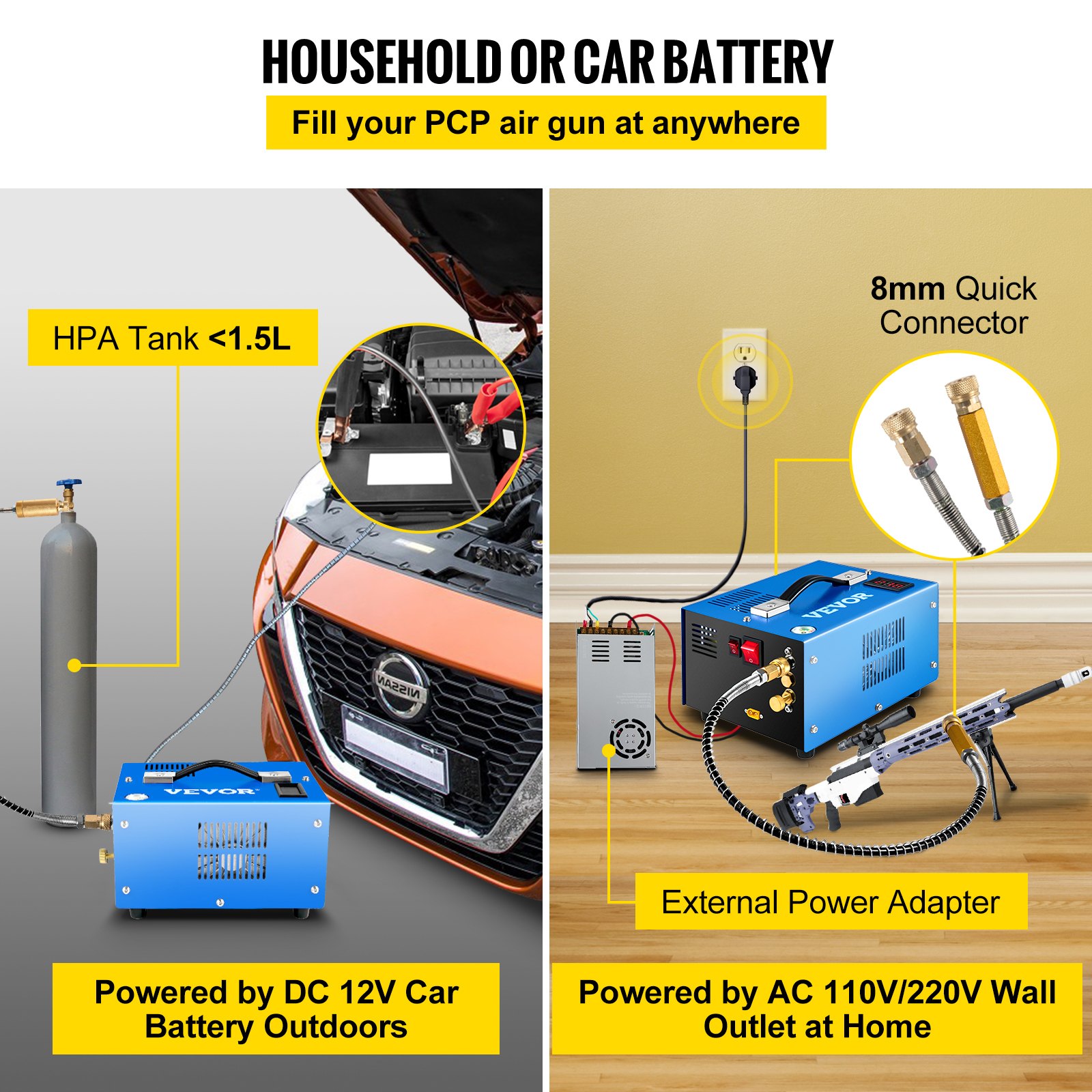 VEVOR PCP Air Compressor, 4500PSI Portable PCP Compressor, 12V DC/110V ...
