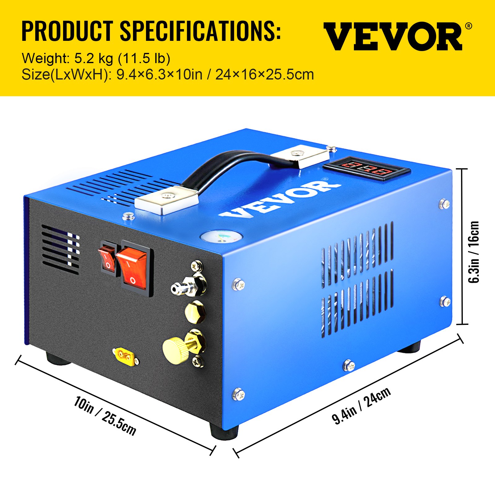 VEVOR PCP Air Compressor, 4500PSI Portable PCP Compressor, 12V DC/110V ...