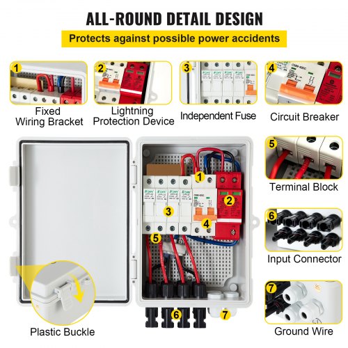 VEVOR PV Combiner Box, 4 String, Solar Combiner Box with 15A Rated ...