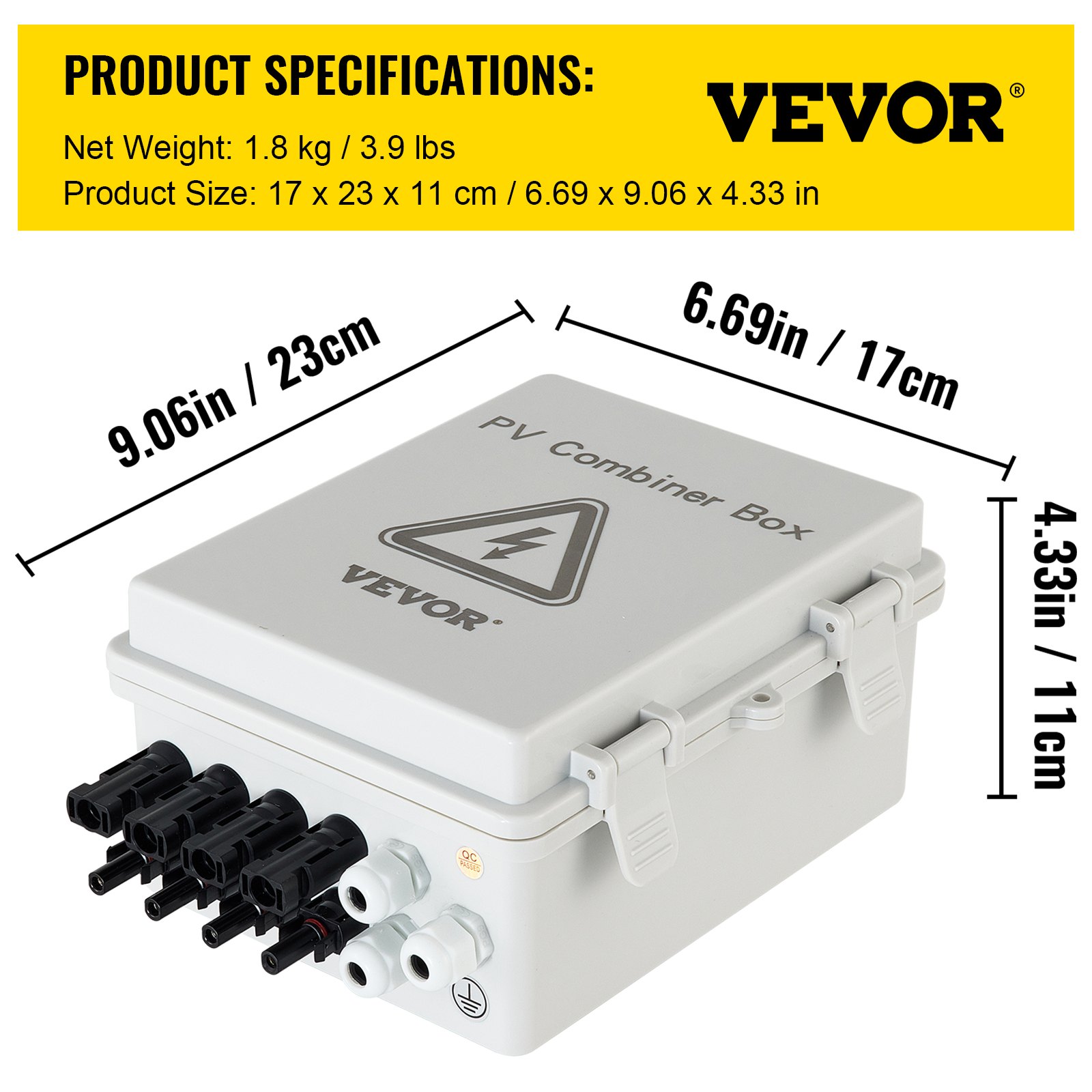 VEVOR VEVOR Solar Combiner Box PV Combiner 15A 4 String Plastic for ...