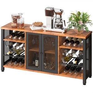 VEVOR Industrial Bar Cabinet, Wine Table for Liquor with Glass Holder ...