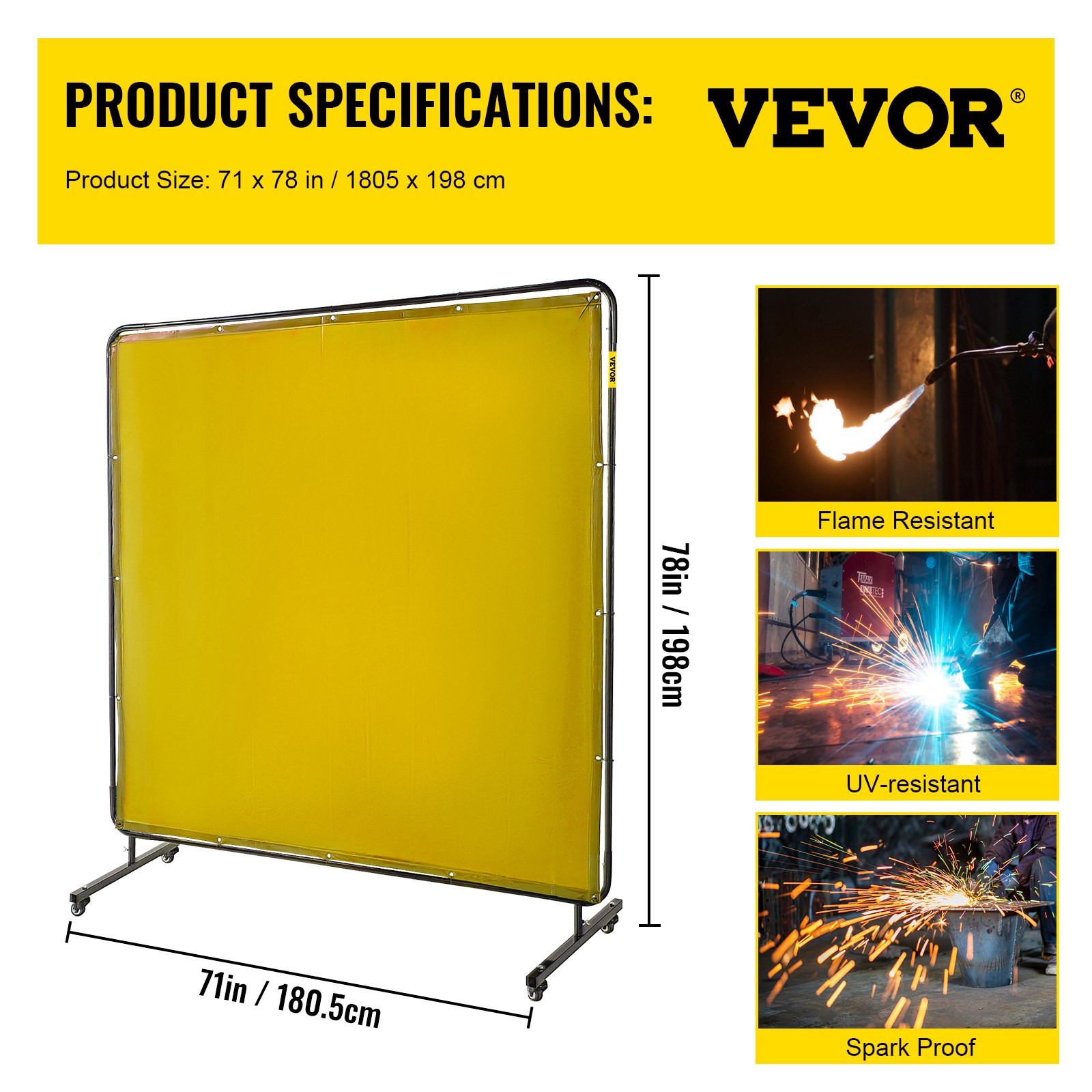 VEVOR Welding Screen with Frame 6' x 6', Welding Curtain with 4 Wheels ...