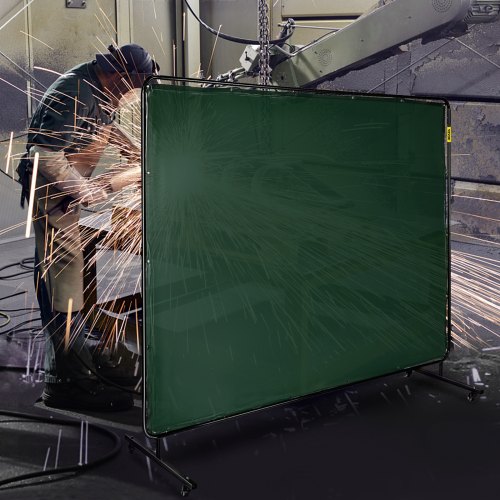 VEVOR Welding Screen with Frame 8' x 6', Welding Curtain with 4 Wheels ...