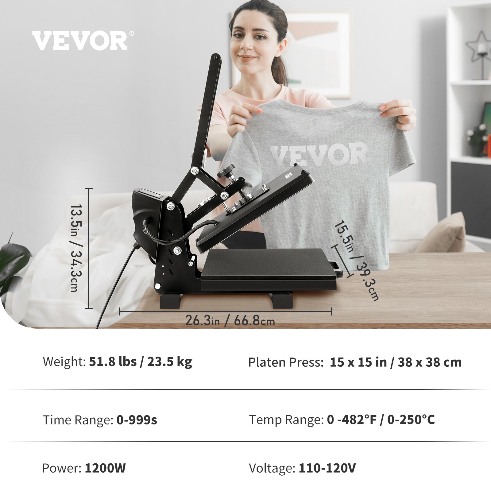 VEVOR Auto Heat Press, 15x15 Magnetic Semi-Automatic Heat Press Machine ...