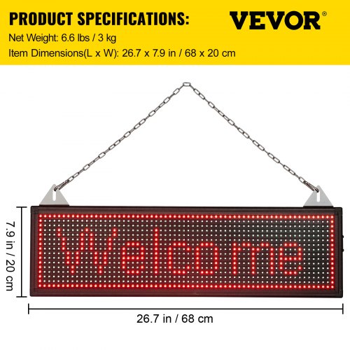VEVOR LED Scrolling Sign LED Display Board 27 x 8 in Red P10 ...