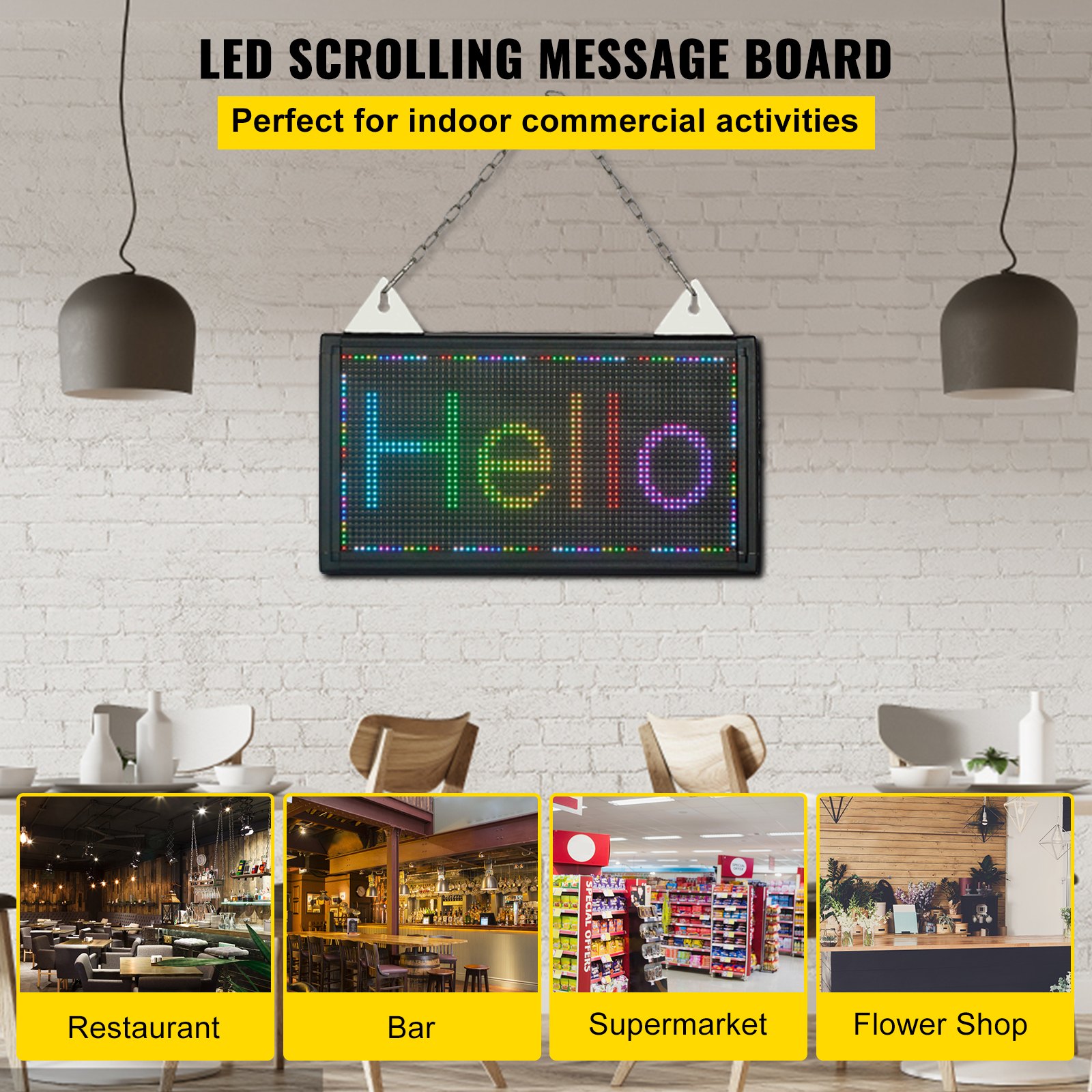 VEVOR LED Scrolling Sign LED Display Board 14 x 8 in 7 Color P5 ...