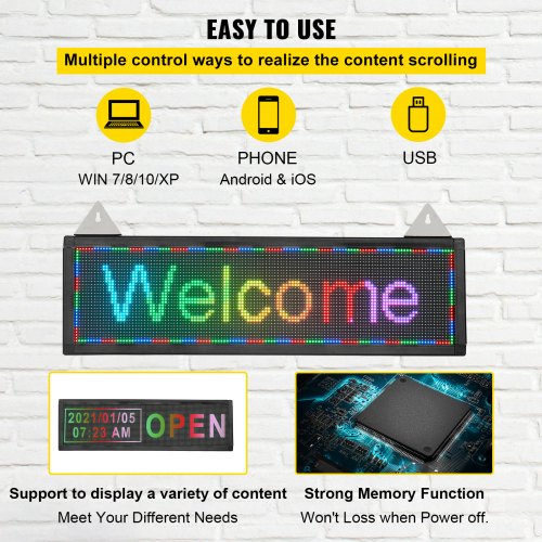 VEVOR LED Scrolling Sign LED Display Board 21 x 6 in 7 Color P4 ...