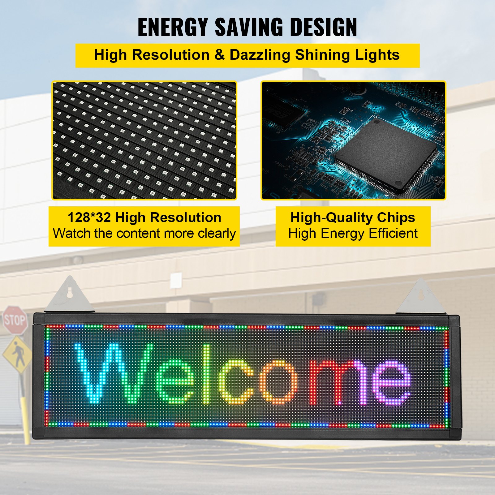 VEVOR LED Scrolling Sign, 21" x 6" WiFi & USB Control, Full Color P4 ...