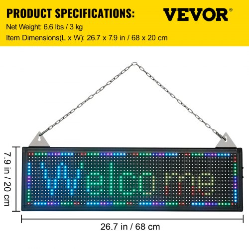 VEVOR LED Scrolling Sign LED Display Board 27 x 8 in 7 Color P10 ...