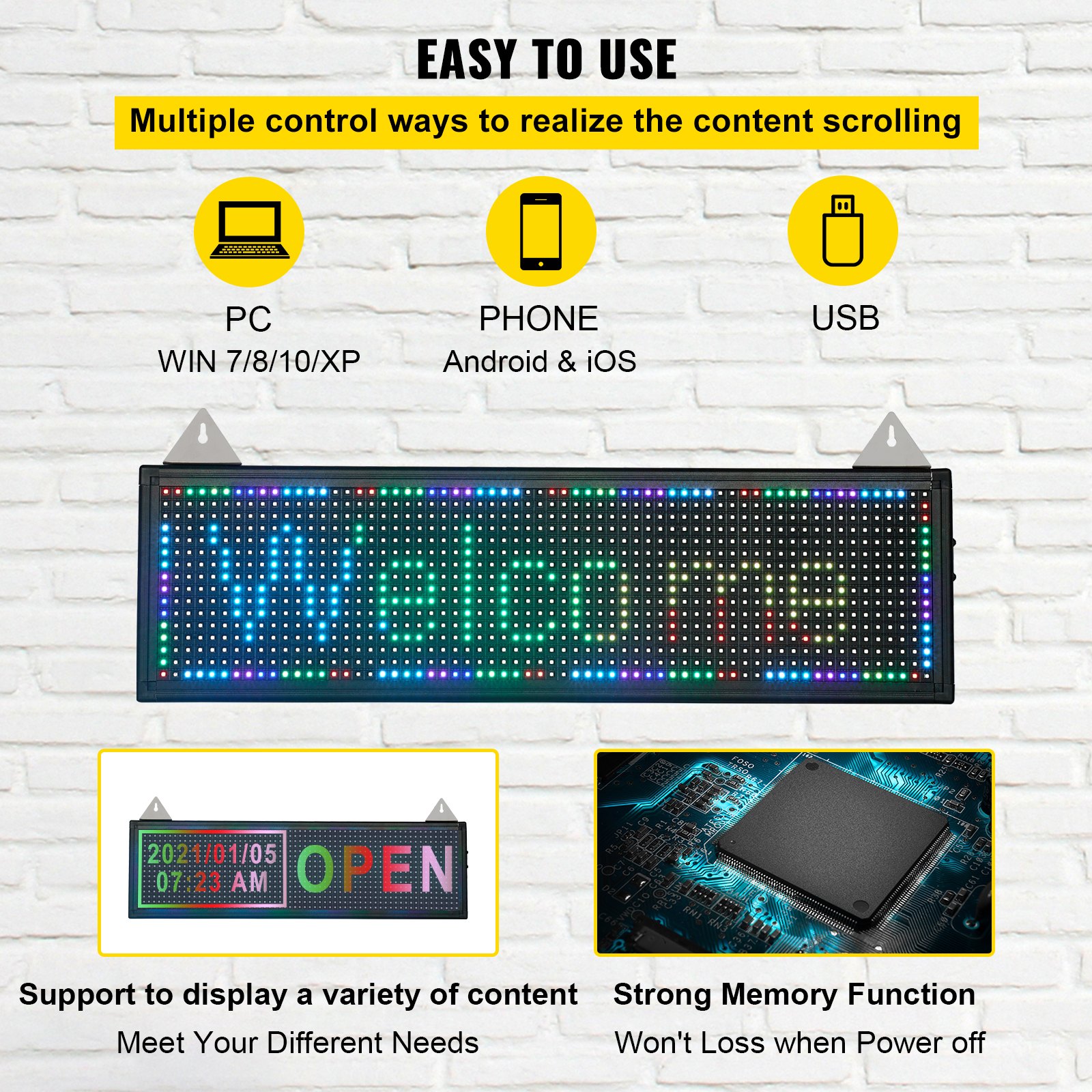 VEVOR LED Scrolling Sign LED Display Board 27 x 8 in 7 Color P10 ...