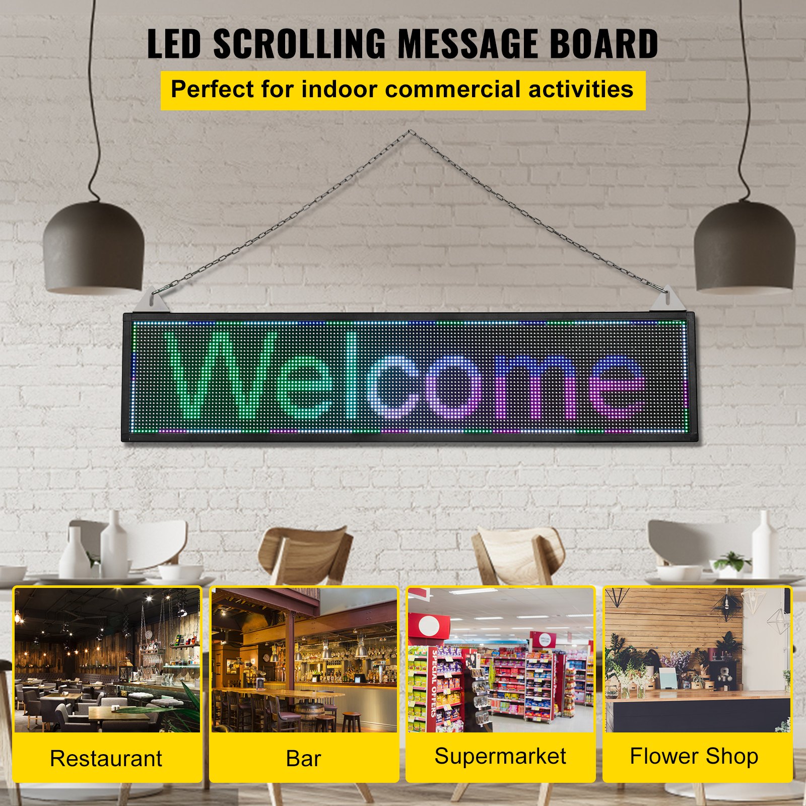 VEVOR LED Scrolling Sign, 40" x 9" WiFi & USB Control, Full Color P6 ...