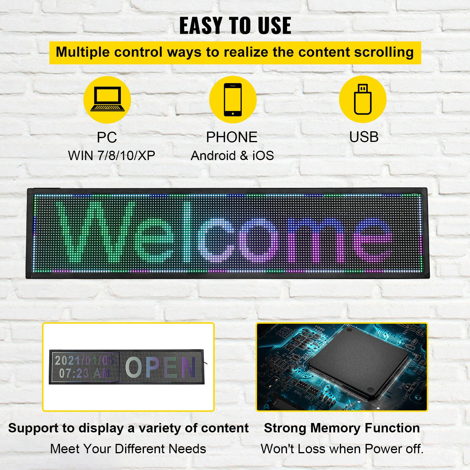 VEVOR LED Scrolling Sign LED Display Board 40 x 9 in 7 Color P6 ...