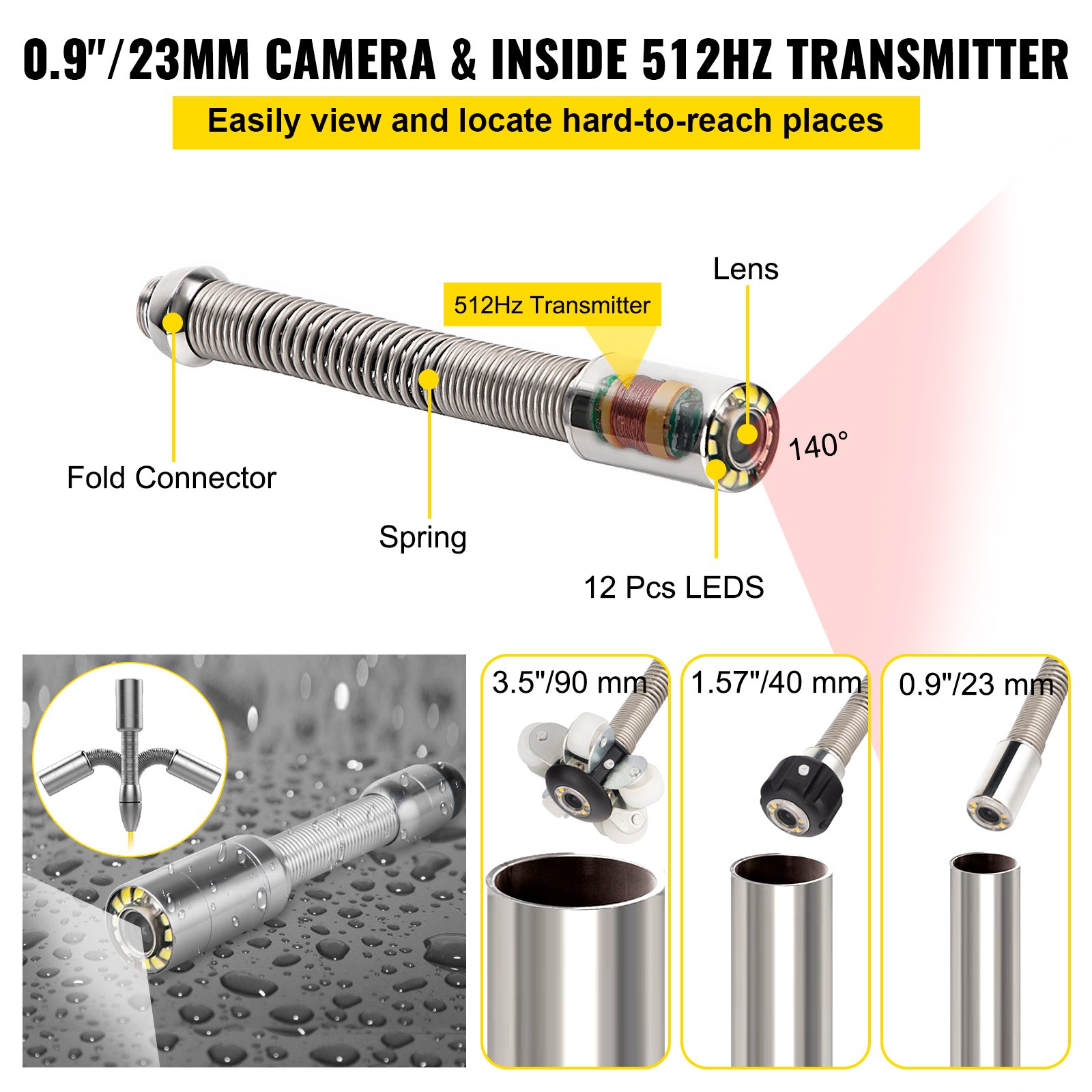VEVOR Sewer Camera with Locator, 165' Cable, Drain Camera w/ 512Hz ...