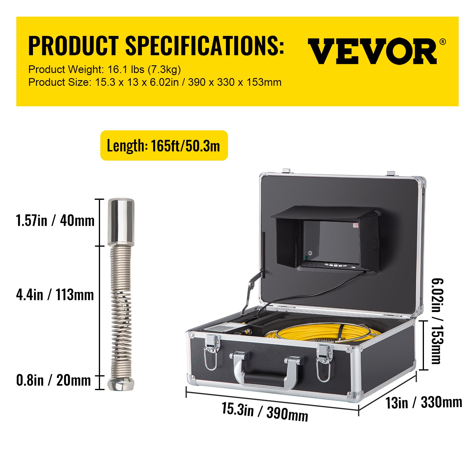 VEVOR Sewer Camera with Locator, 165' Cable, Drain Camera w/ 512Hz ...