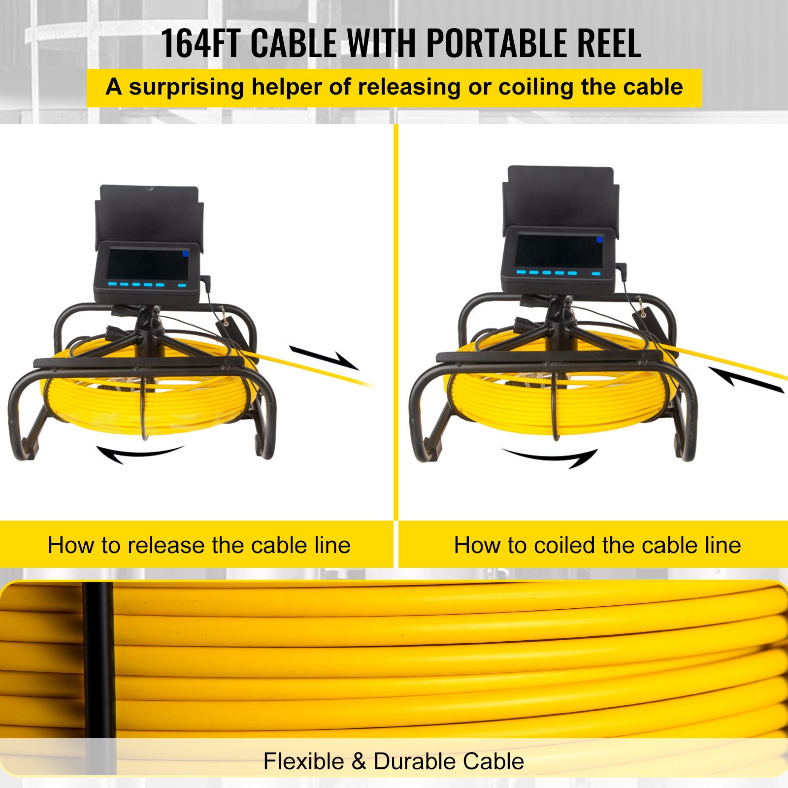 VEVOR Sewer Camera, 164FT 4.3" Screen, Pipeline Inspection Camera with ...
