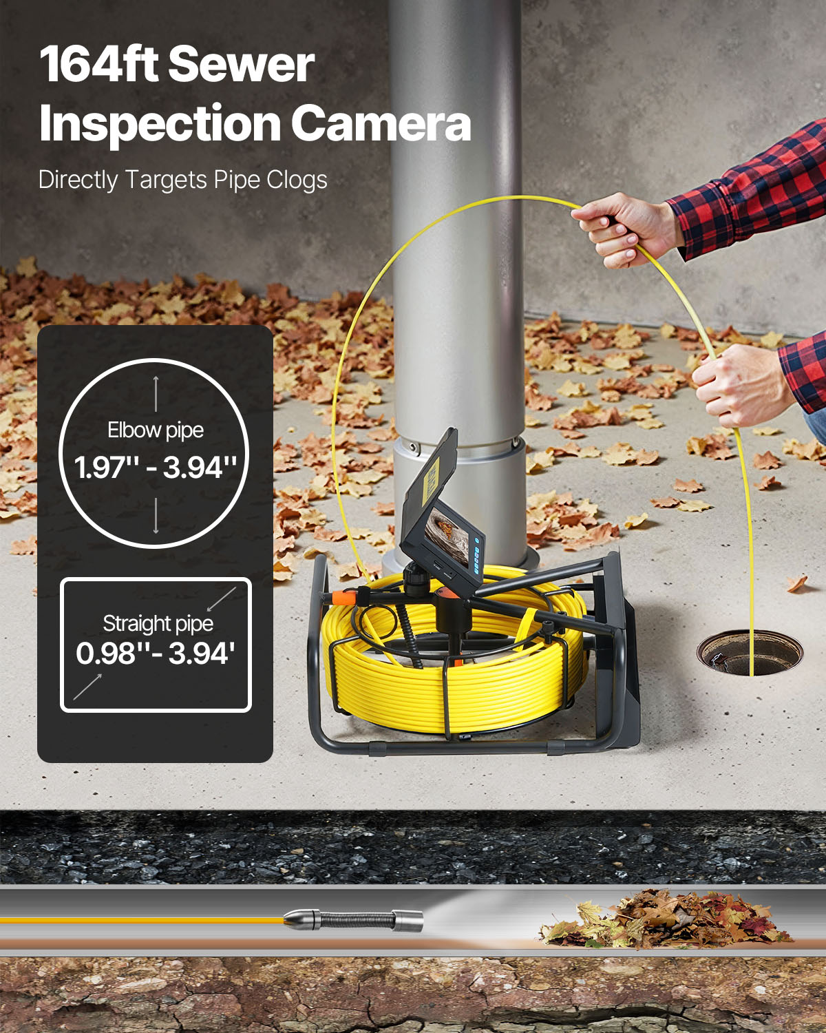 Vevor 4.3" Lcd Pipe Inspection Pipeline Drain Sewer Waterproof Camera ...