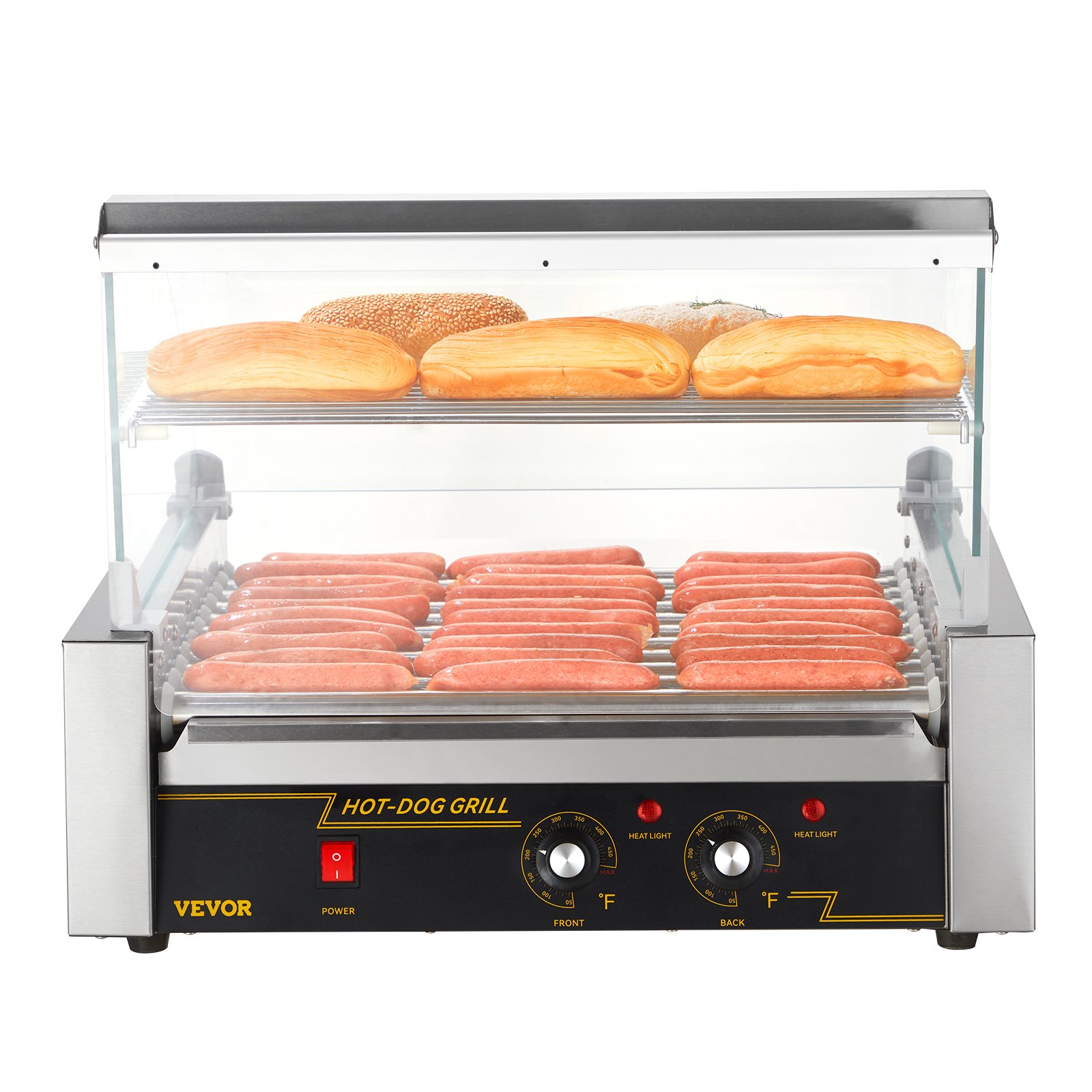 VEVOR Hot Dog Roller, 11 Rollers 30 Hot Dogs Capacity, 1650W Stainless ...