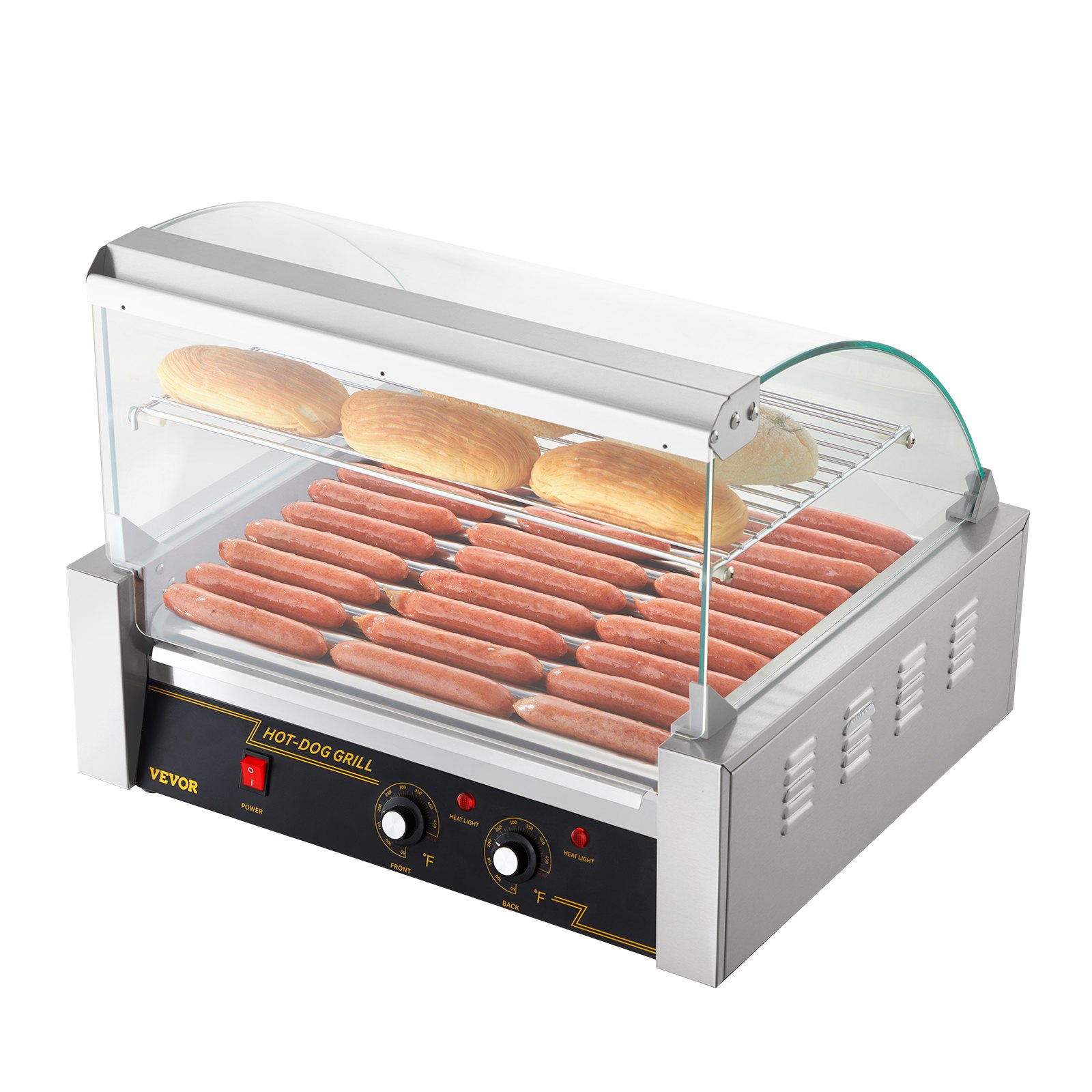VEVOR Hot Dog Roller, 11 Rollers 30 Hot Dogs Capacity, 1650W Stainless ...