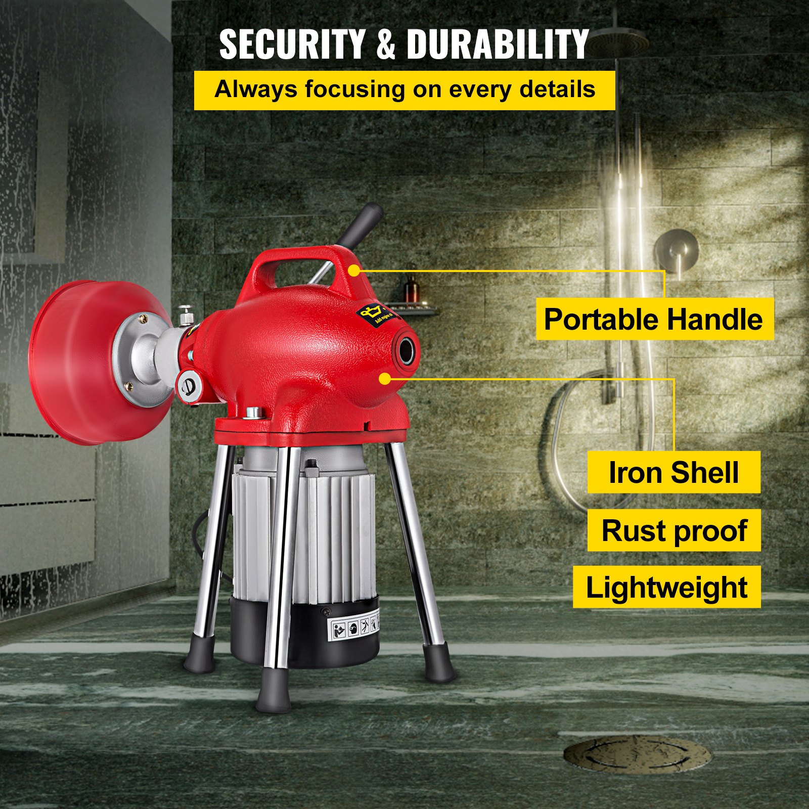 250W Electric Drain Cleaner Auger Pipe Cleaning Machine w/ Cutter ...