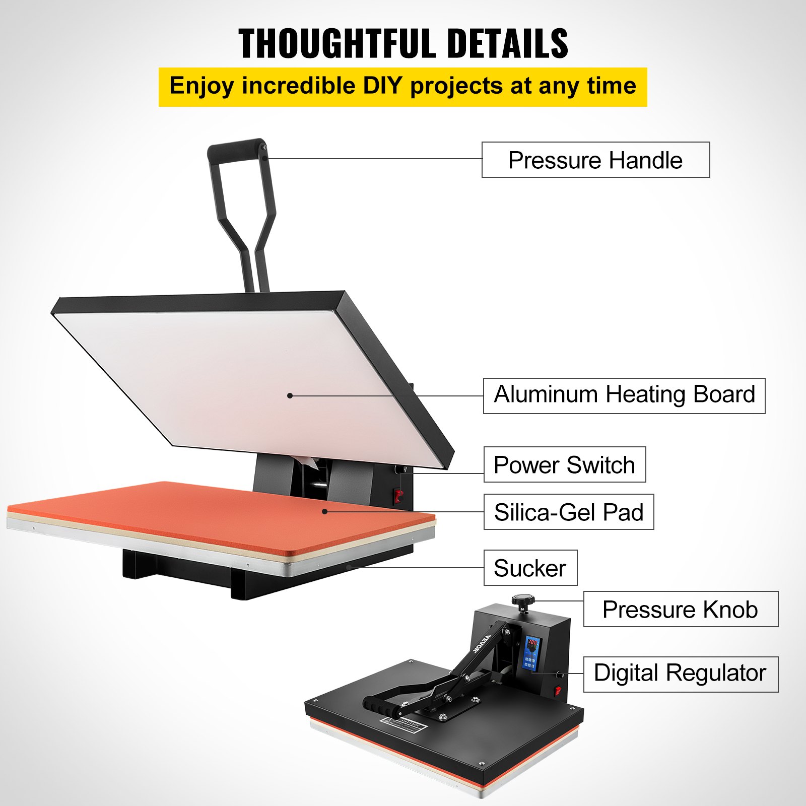 VEVOR Heat Press 16x24, 1700W Power Heat Press Machine, Fast Heating ...