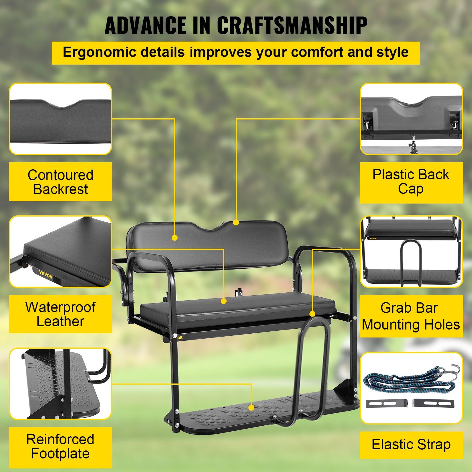 VEVOR Golf Cart Rear Seat, Club Car Rear Seat for Club Car DS 1982-2000 ...