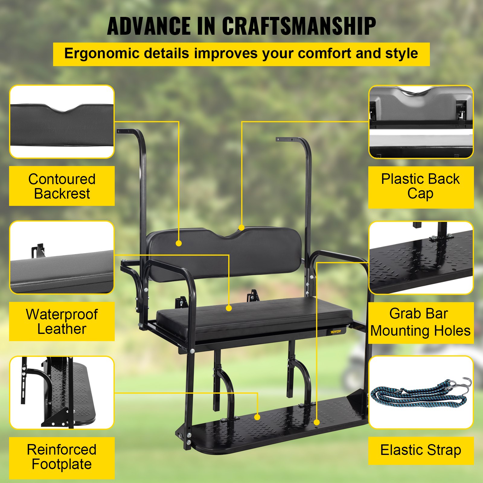 VEVOR Golf Cart Rear Seat, Club Car Rear Seat for Club Car DS 2000-2013 ...