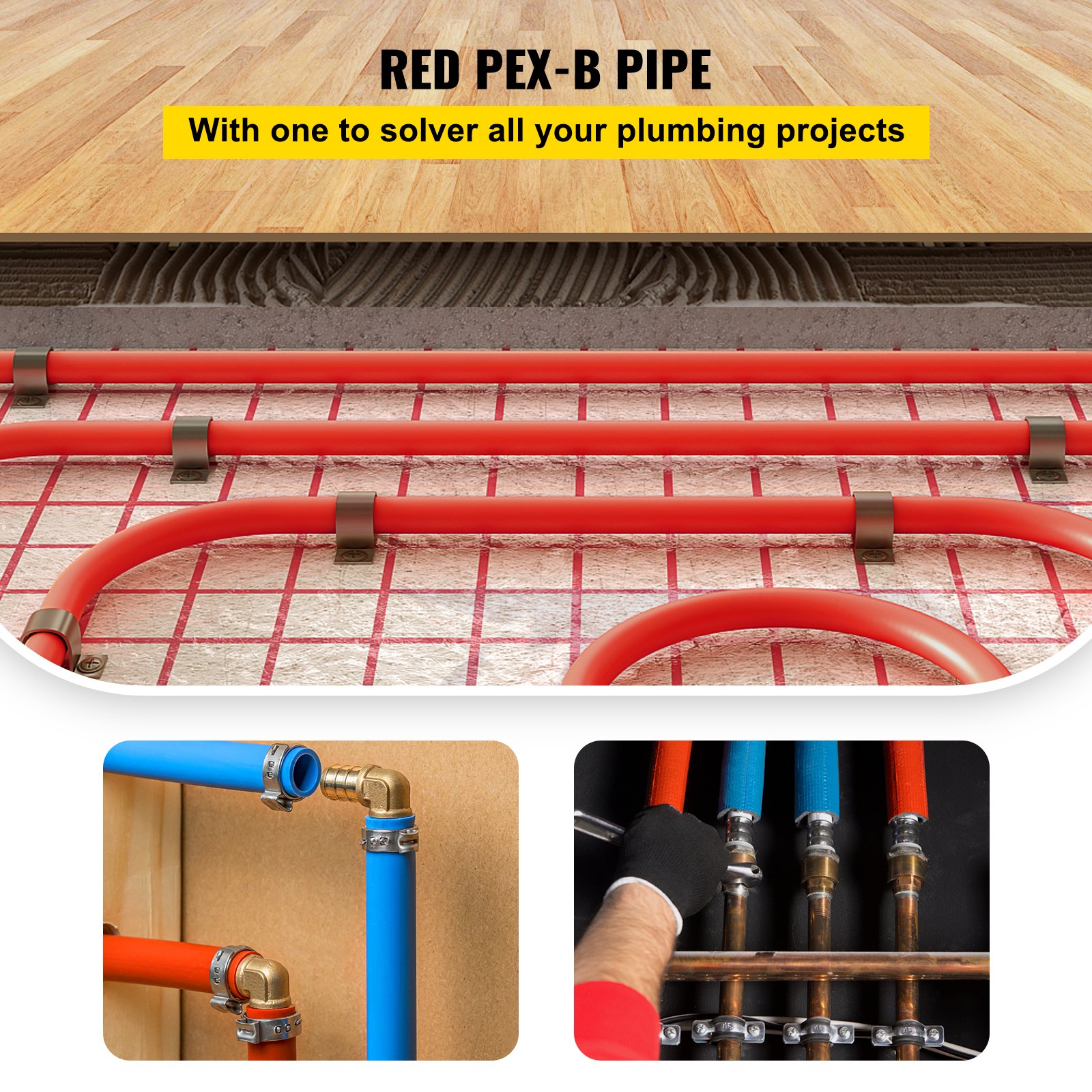 VEVOR PEX Pipe, 1 Inch x 500 FT PEX Tubing, Non Oxygen Barrier Red PEX ...