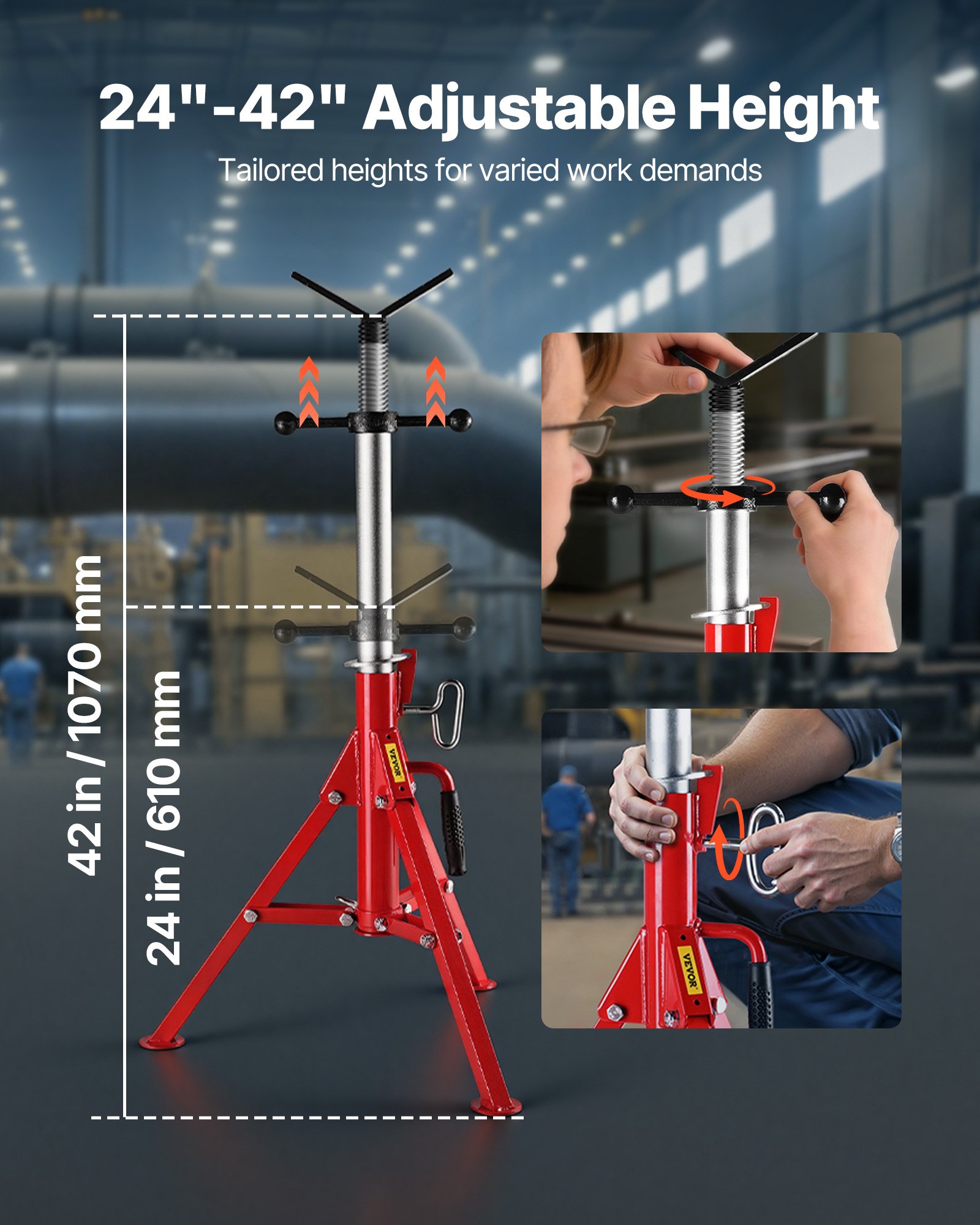 Pipe Jack Stand V-Head and Foldable Legs 2500LB Max. Height 42IN | VEVOR US
