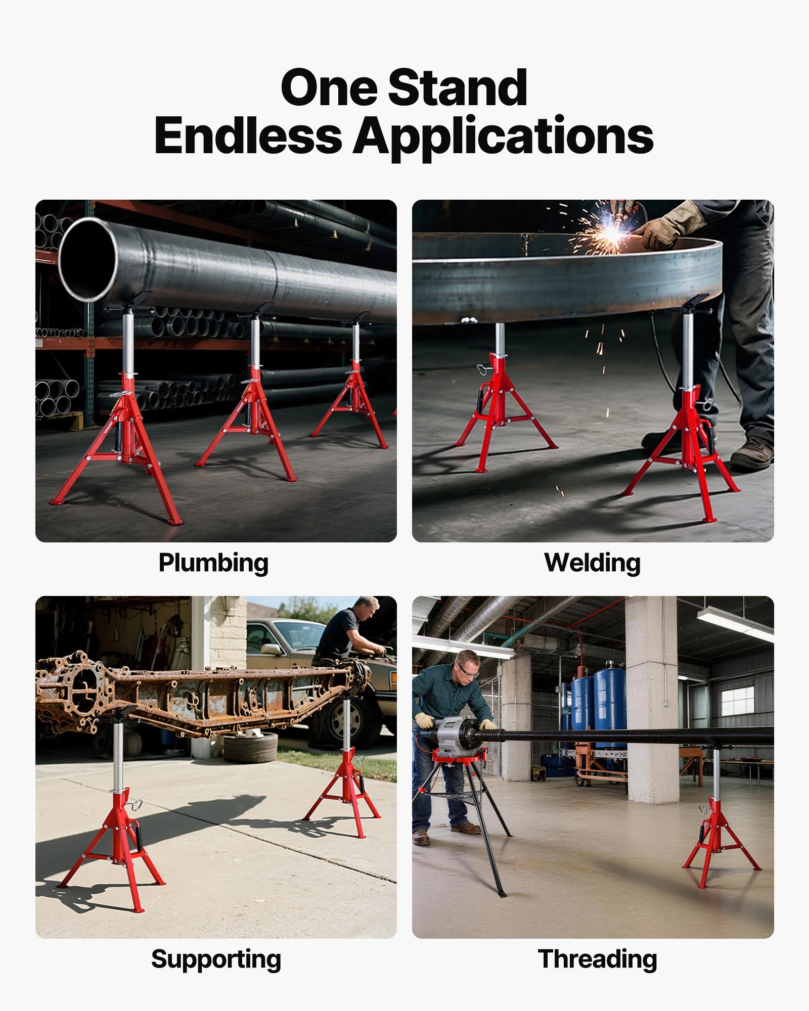 Pipe Jack Stand V-Head and Foldable Legs 2500LB Max. Height 42IN | VEVOR US