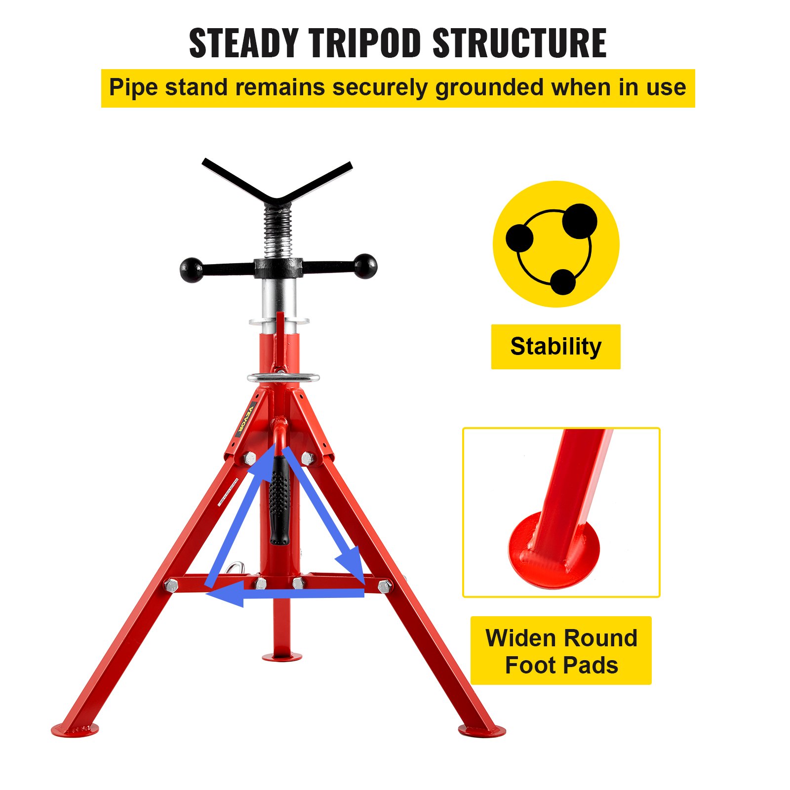 VEVOR V Head Pipe Stand 1/8"-12" Capacity, Adjustable Height 24"-42 ...