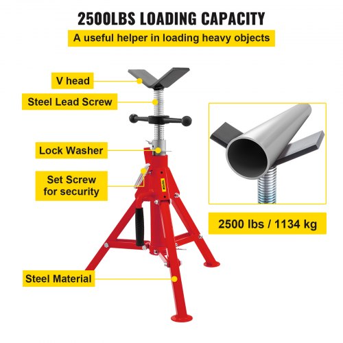 Pipe Jack Stand With V-Head and Folding Legs 2500LB Max. Height 37 ...