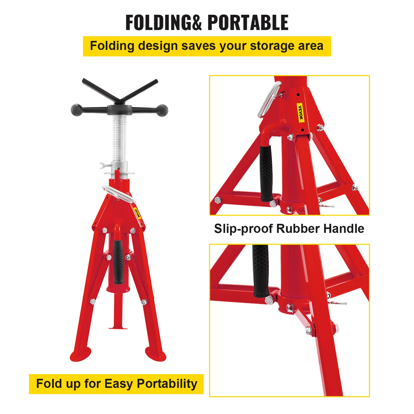 Pipe Jack Stand With V-Head and Folding Legs 2500LB Max. Height 37 ...