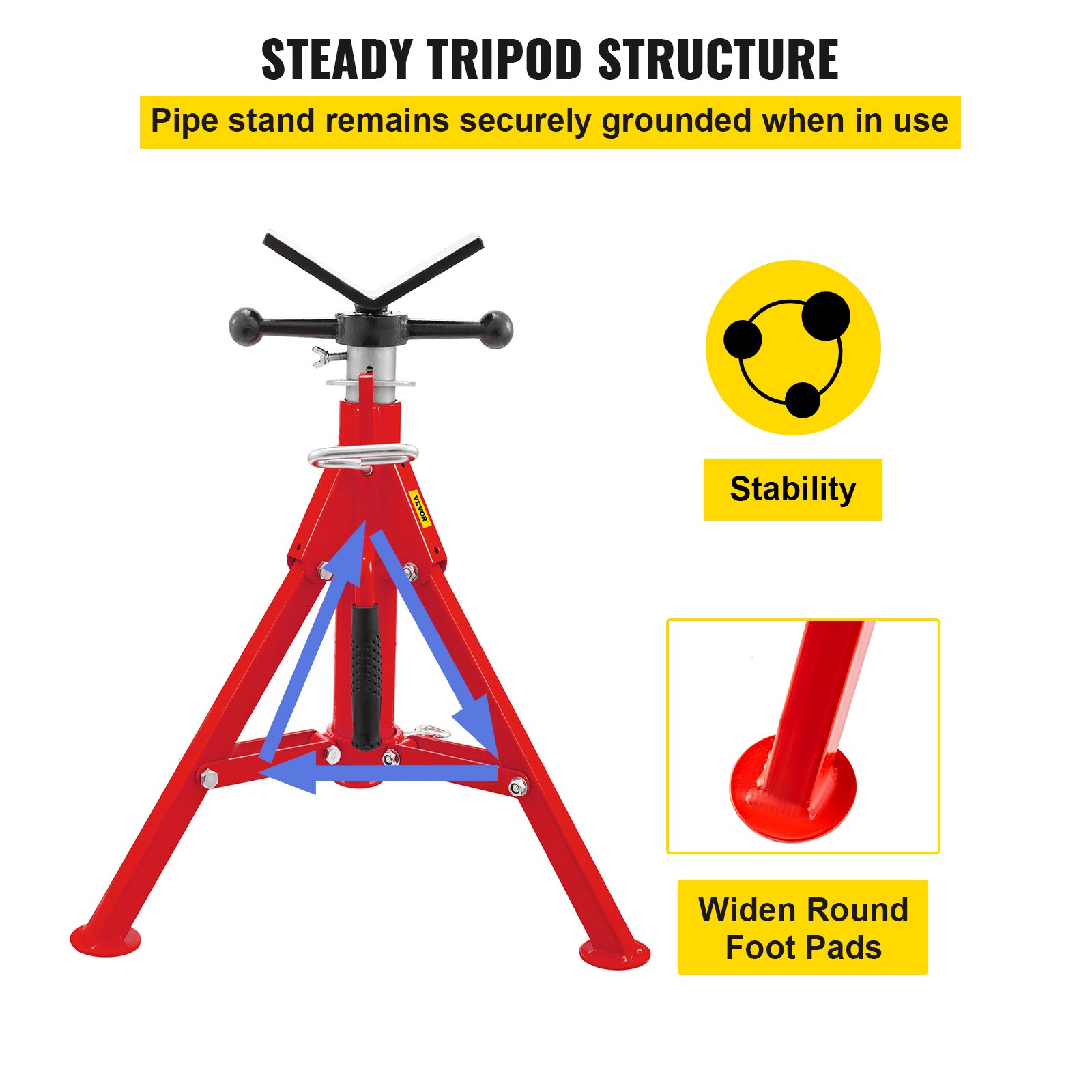 Pipe Jack Stand With V-Head and Folding Legs 2500LB Max. Height 37 ...