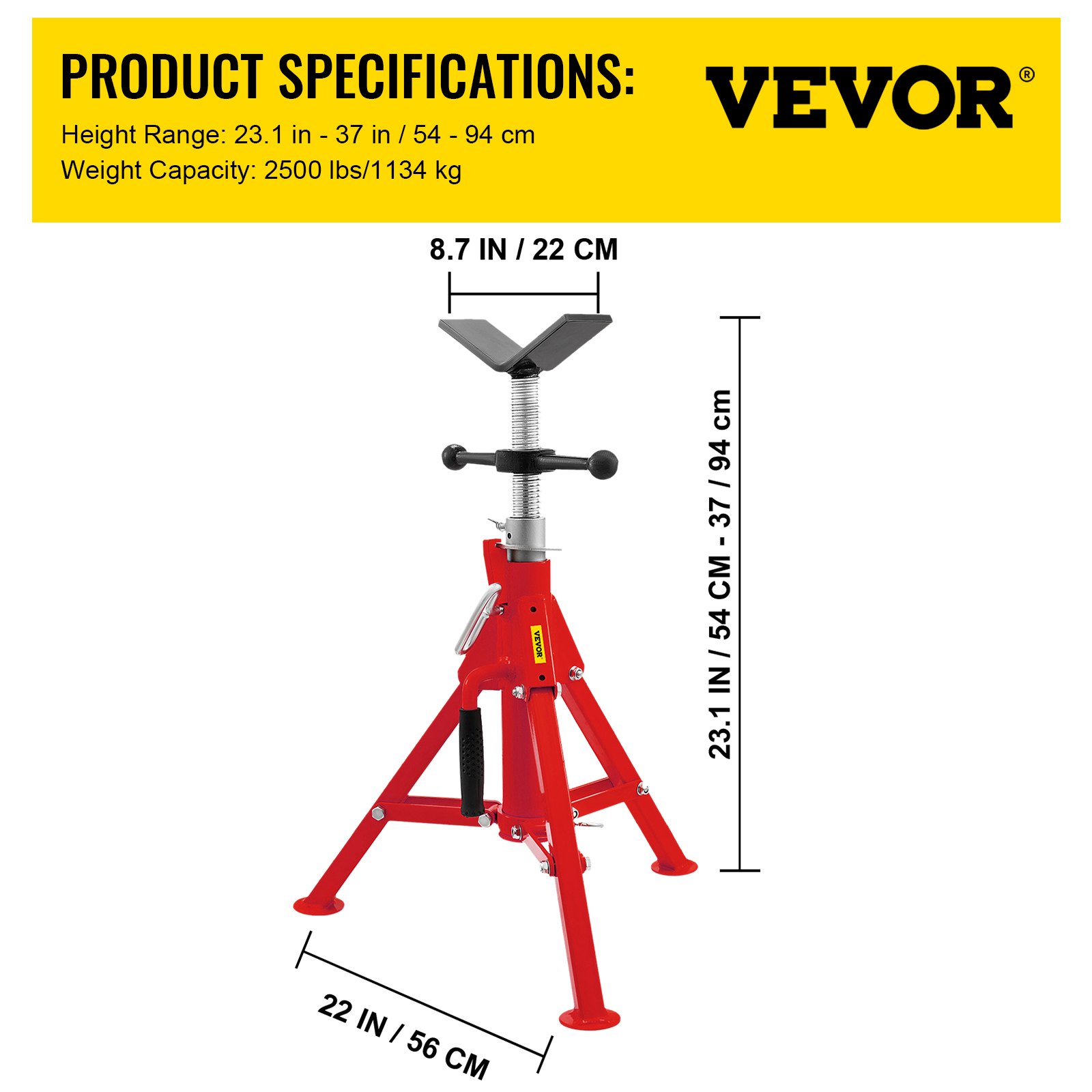 Pipe Jack Stand With V-Head and Folding Legs 2500LB Max. Height 37 ...