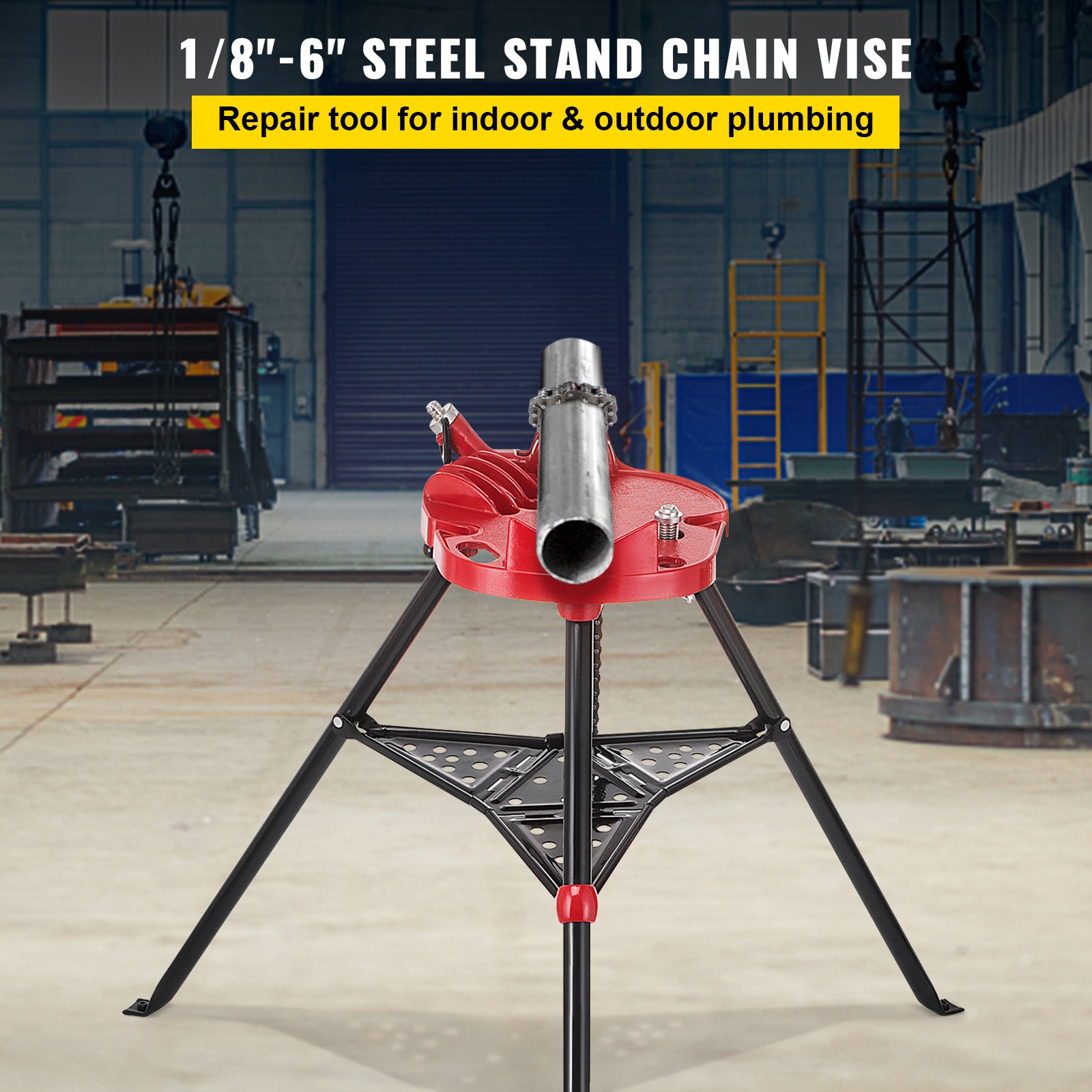 6" Tripod Pipe Chain Vise Stand w/ Steel Legs & Rubber Mounts bib ...