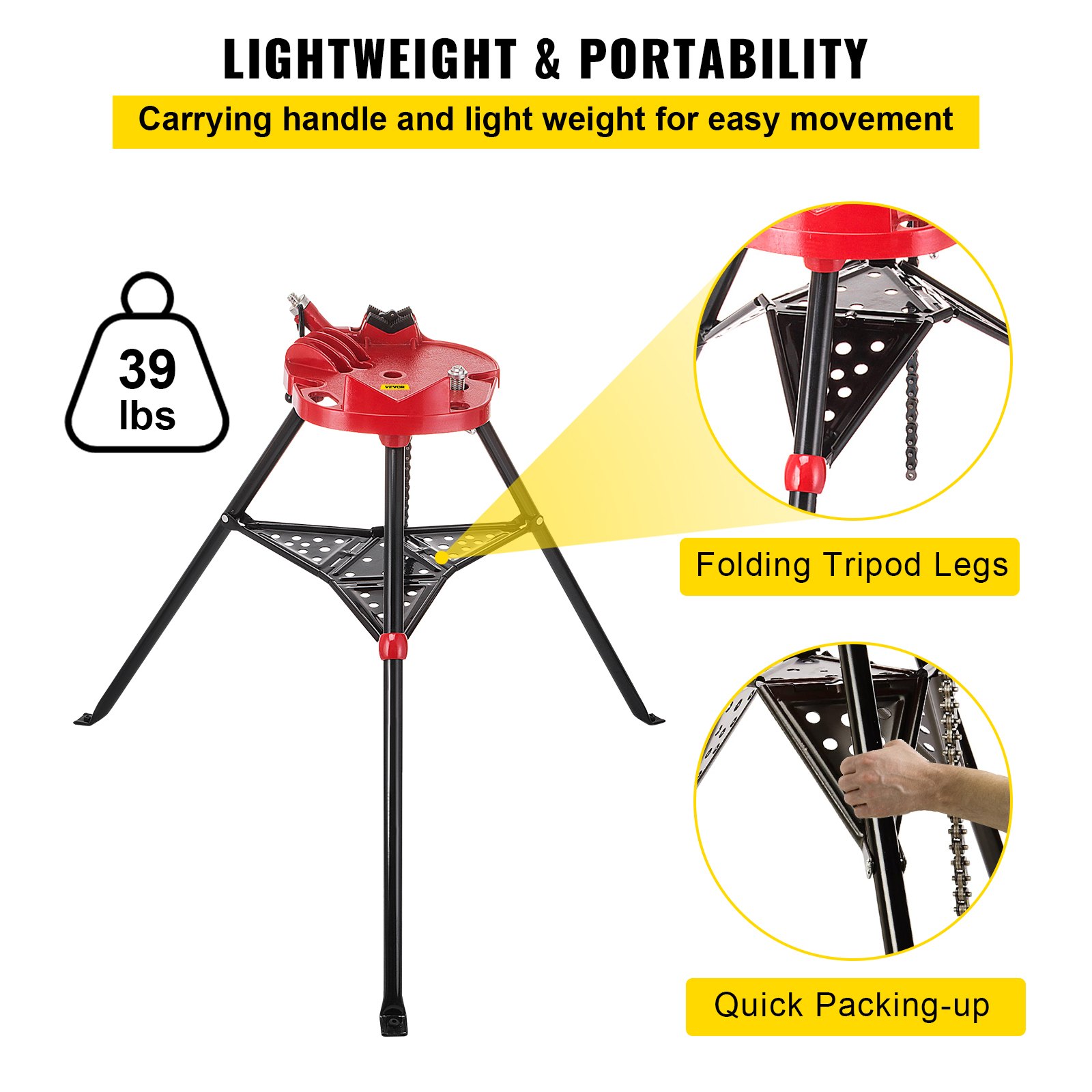6" Tripod Pipe Chain Vise Stand w/ Steel Legs & Rubber Mounts bib ...
