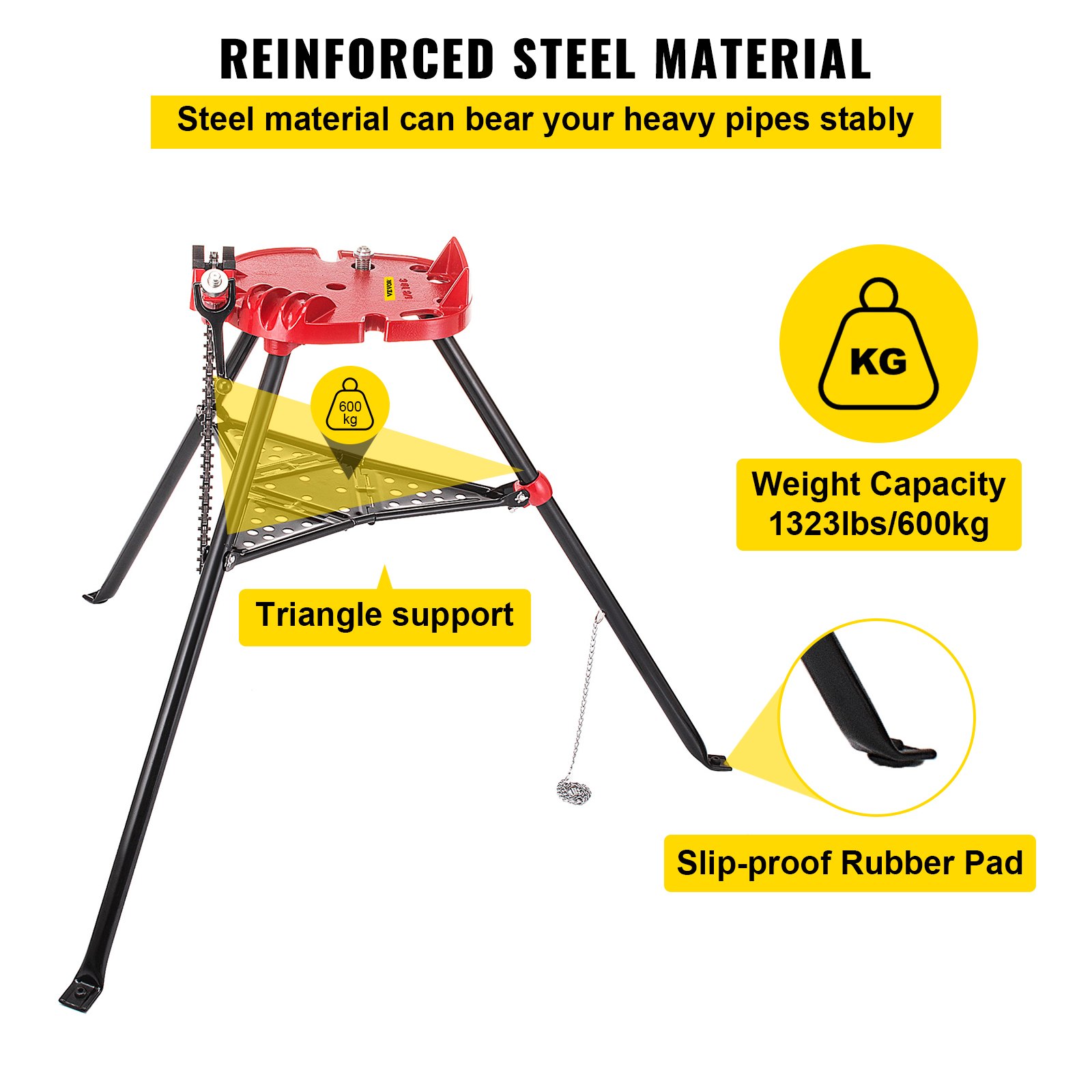 6" Tripod Pipe Chain Vise Stand w/ Steel Legs & Rubber Mounts bib ...