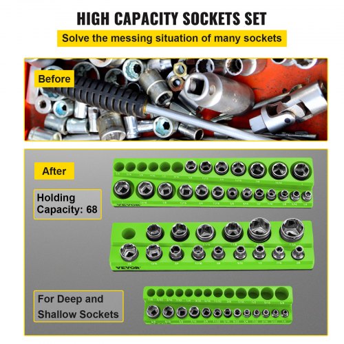 VEVOR 3-Pack Metric Magnetic Socket Organizers, 1/2-inch, 3/8-inch, 1/4 ...