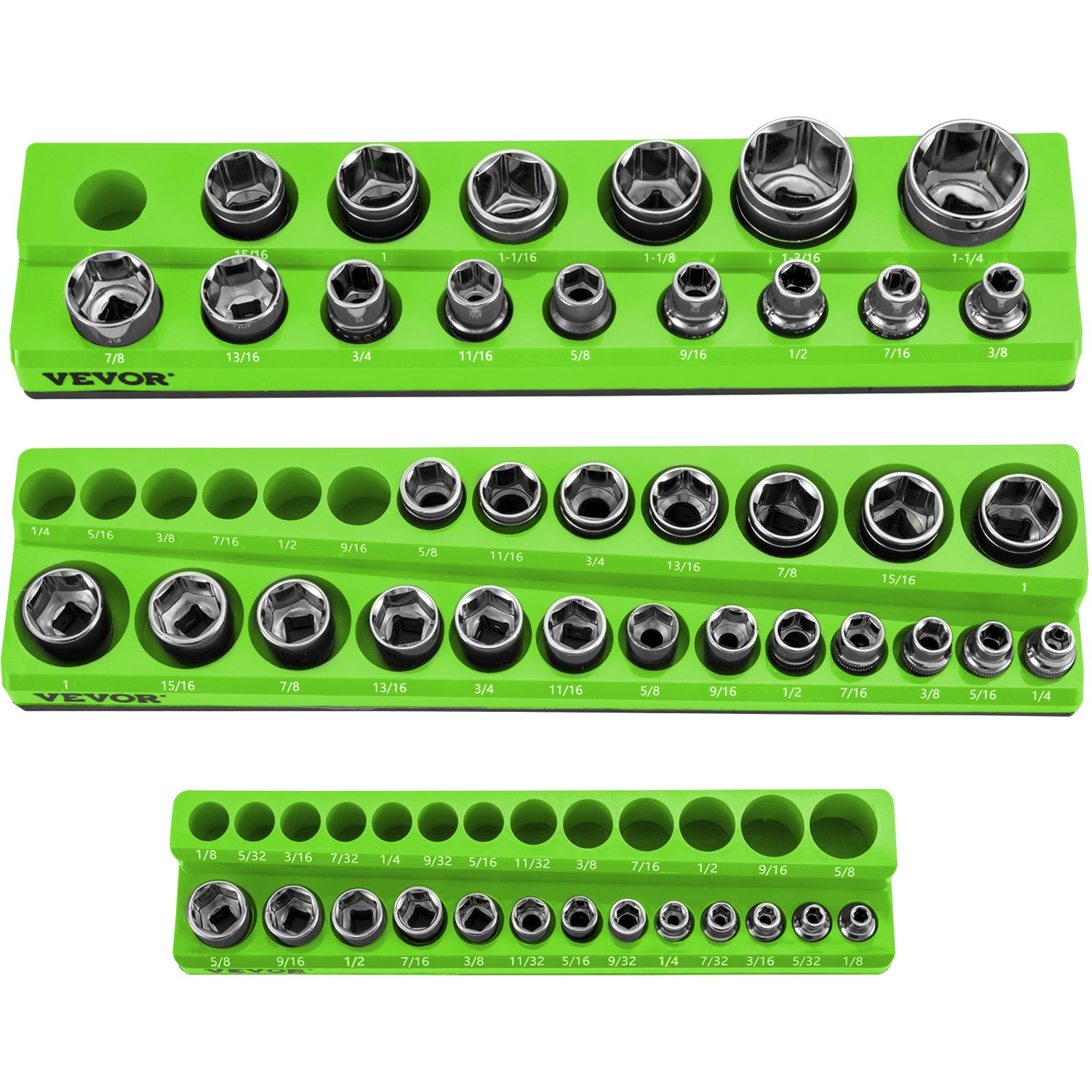 VEVOR 3-Pack Metric Magnetic Socket Organizers, 1/2-inch, 3/8-inch, 1/4 ...