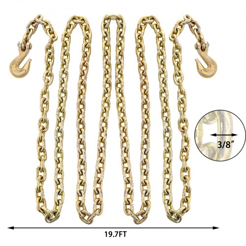 VEVOR 2 Pack G70 Towing Chain 3/8Inchx20ft (10mmx6m) Heavy Duty Chain ...