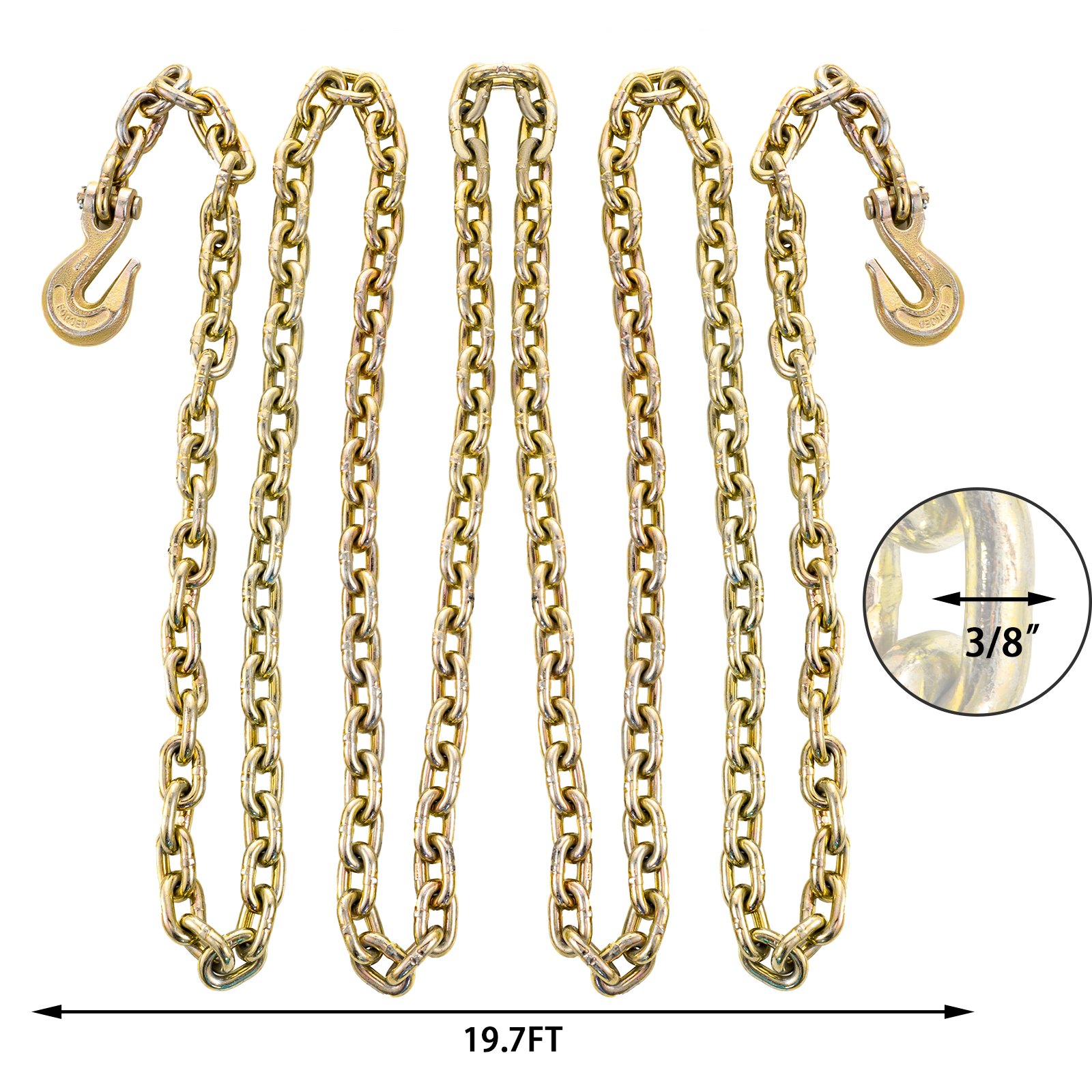 Tow Chain 3/8" 20' G70 2 Pack Tie Down Binder Chain Flatbed Truck ...